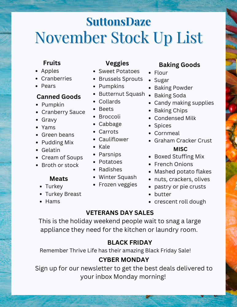 November Stock Up – Suttons Daze